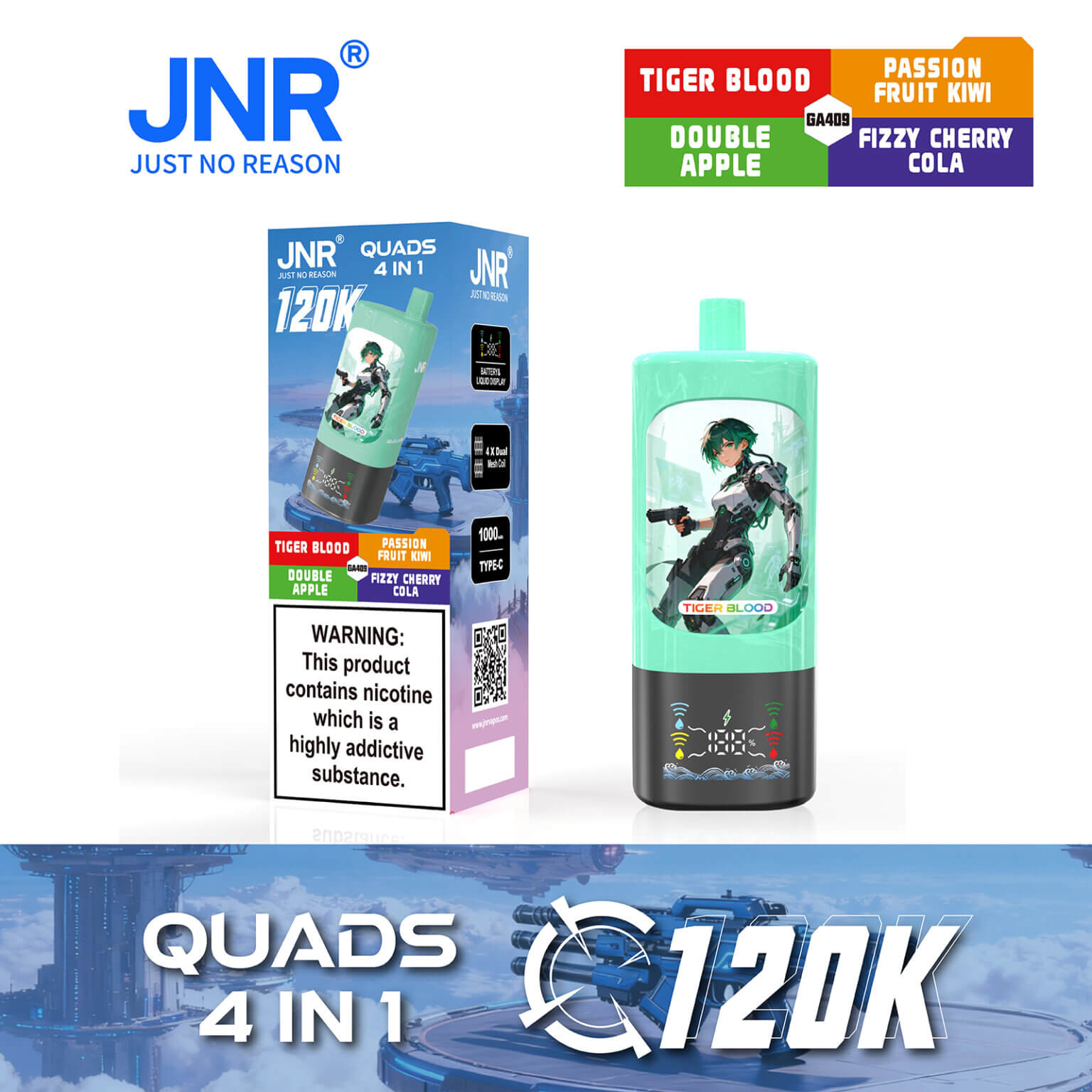 JNR Quads 4 In 1 120K Puffs Disposable Vape – 4 Flavors in 1 Device ...